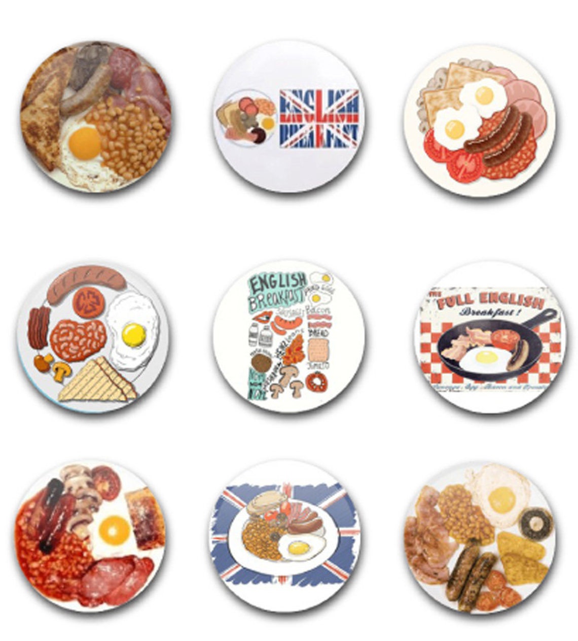 1" 25mm Button Badge X9 Full English Breakfast - Etsy