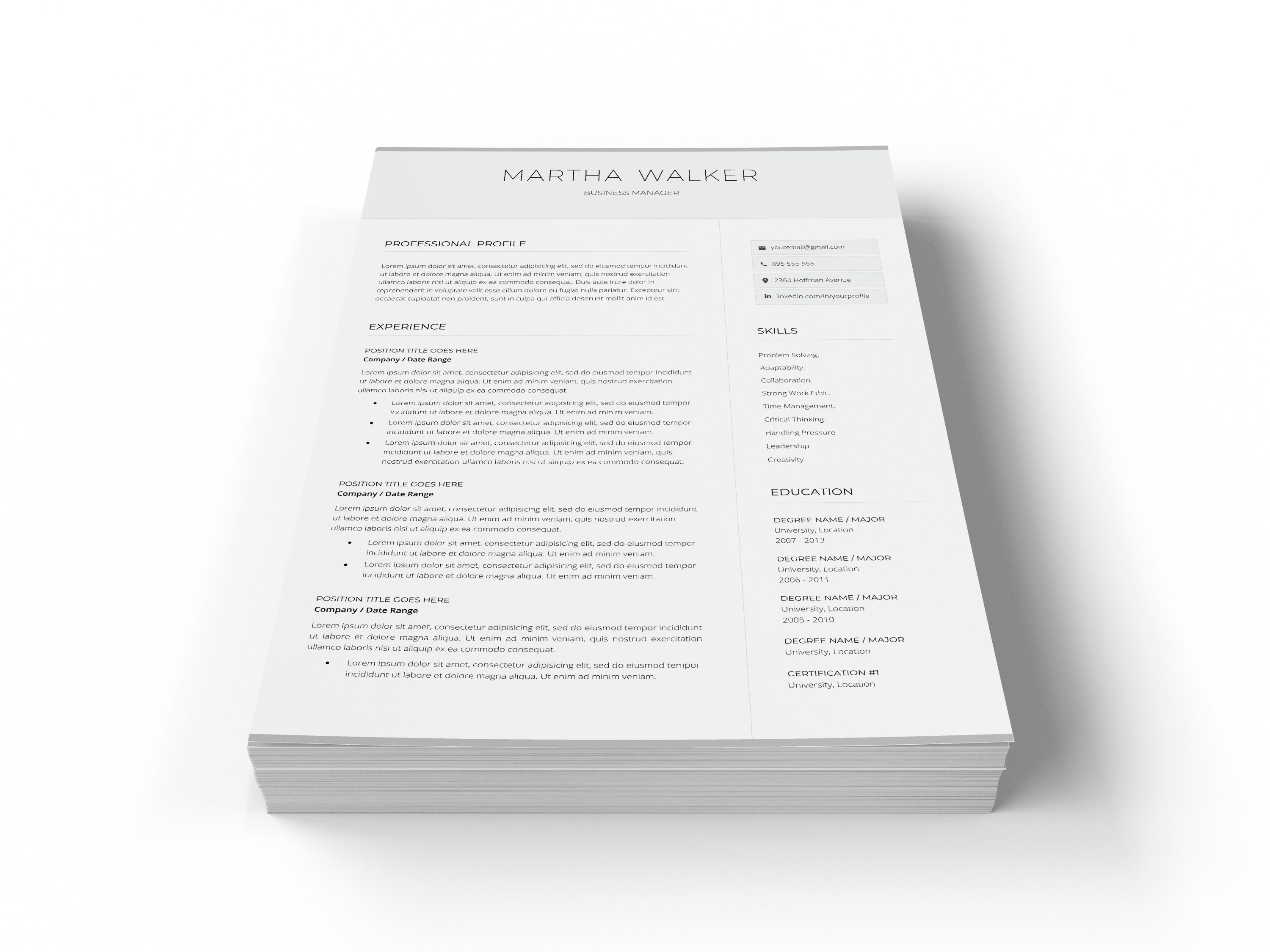 Professional Resume CV Template In Word Instant Download CV Etsy