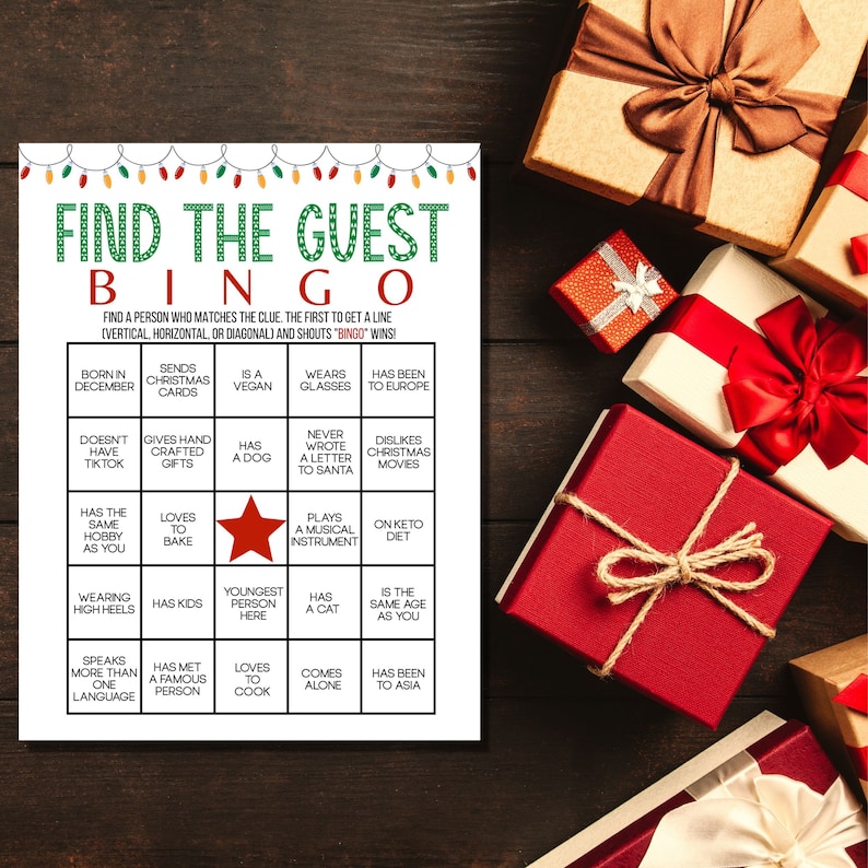 Christmas Human Bingo, Find the Guest Bingo Game, Christmas Party Games ...