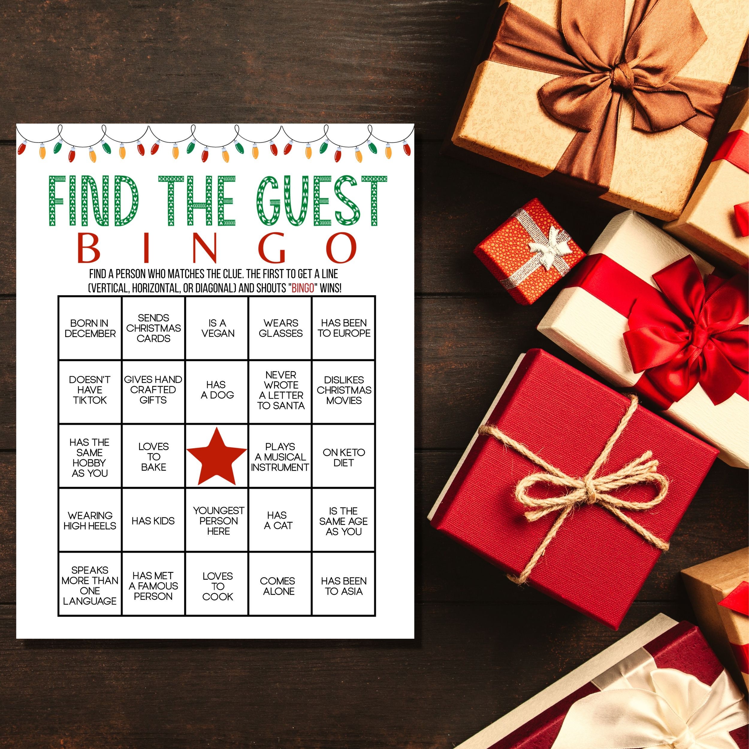 Christmas Human Bingo, Find the Guest Bingo Game, Christmas Party Games ...
