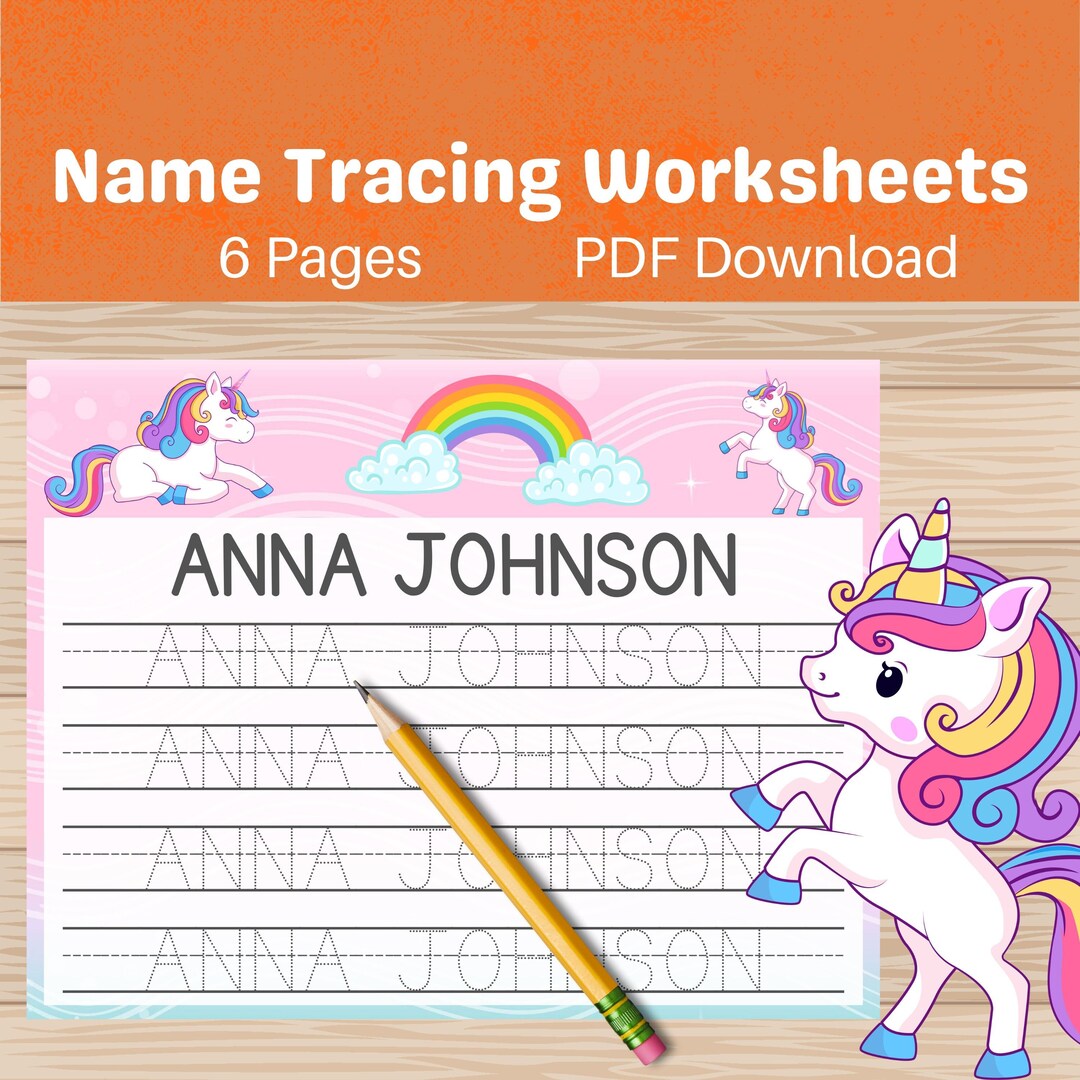 Unicorn Custom Name Tracing Sheet Handwriting Practice Worksheet for ...