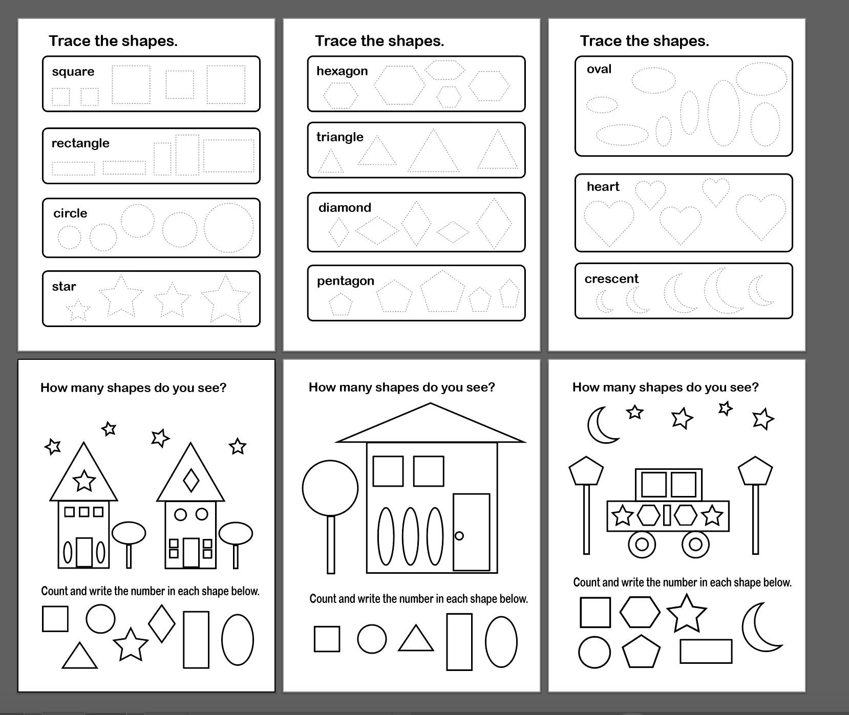20 Pages of Shapes Worksheets Maths Worksheets Daycare Toddler and ...
