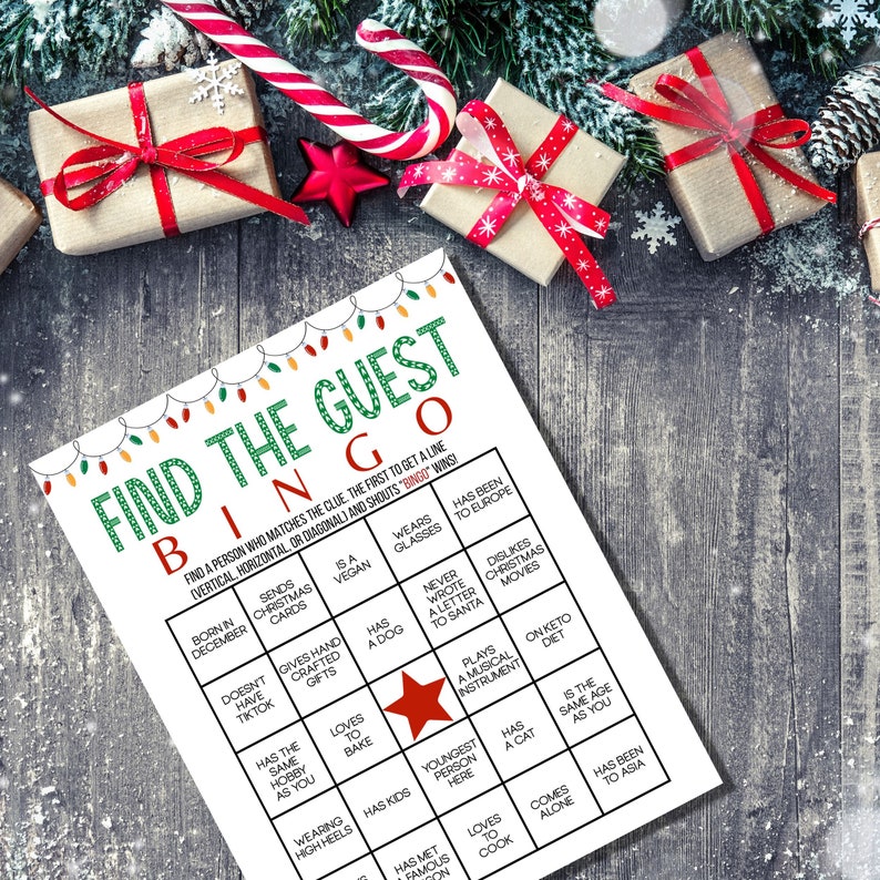 Christmas Human Bingo, Find the Guest Bingo Game, Christmas Party Games ...