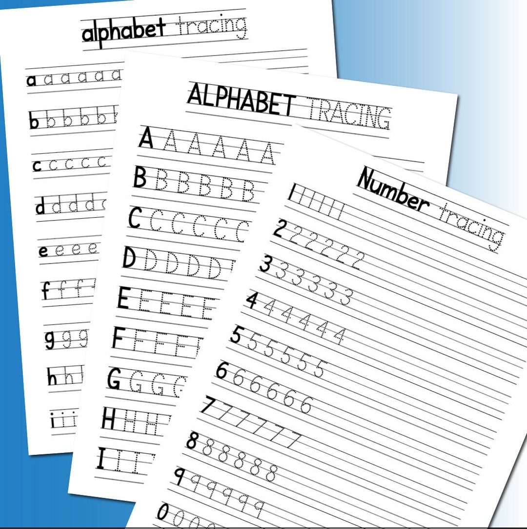 Alphabet and Number Tracing Work Sheets for Home Schooling, Children ...