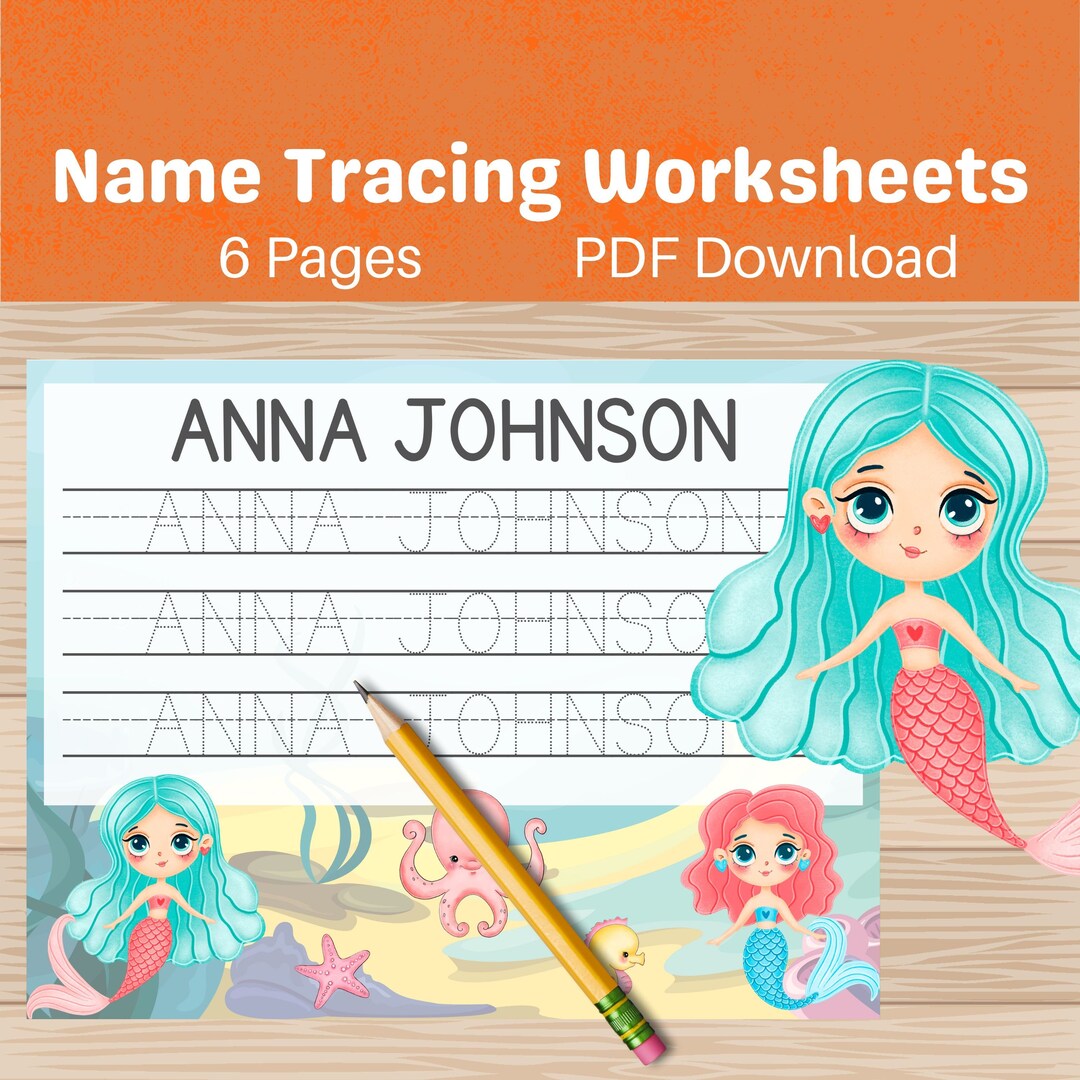 Mermaid Custom Name Tracing Sheet Handwriting Practice - Etsy