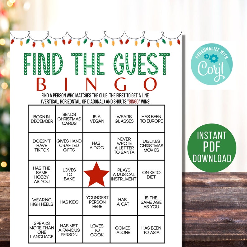 Christmas Human Bingo, Find the Guest Bingo Game, Christmas Party Games ...