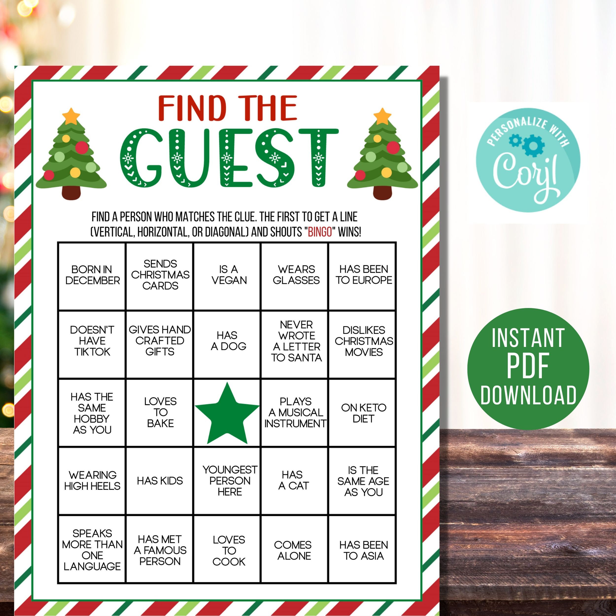 Christmas Find the Guest Bingo Game, Christmas Party Games, Christmas ...