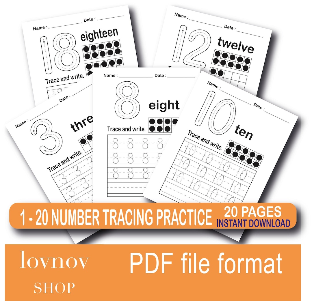 1 - 20 Number Tracing Worksheet for Home Schooling Tracing Numbers Kid ...
