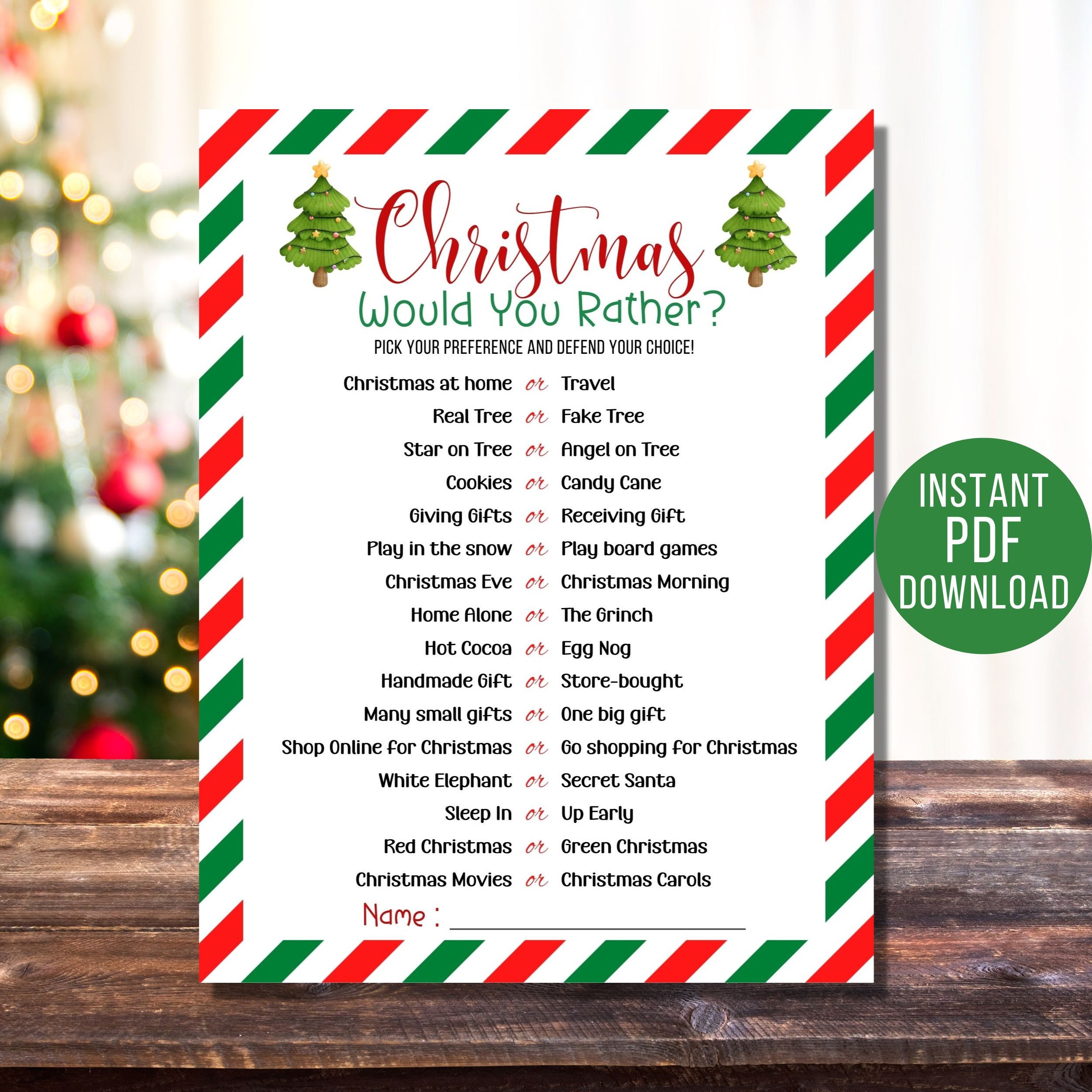 Christmas Would You Rather Game for Kids, Christmas Party Games ...