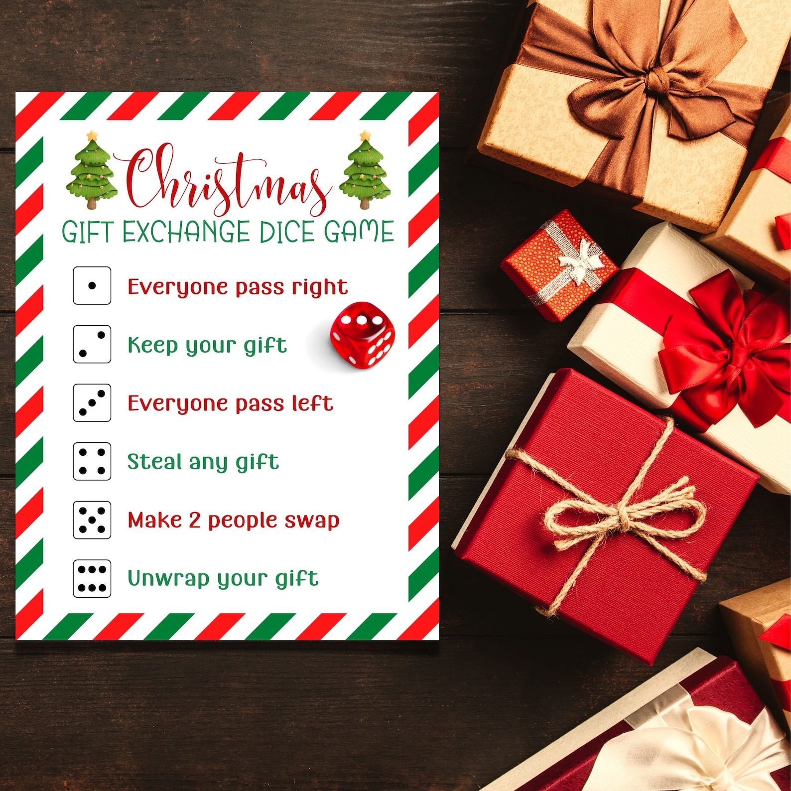 Christmas Gift Exchange Dice Game Holiday Gift Exchange Secret Santa ...