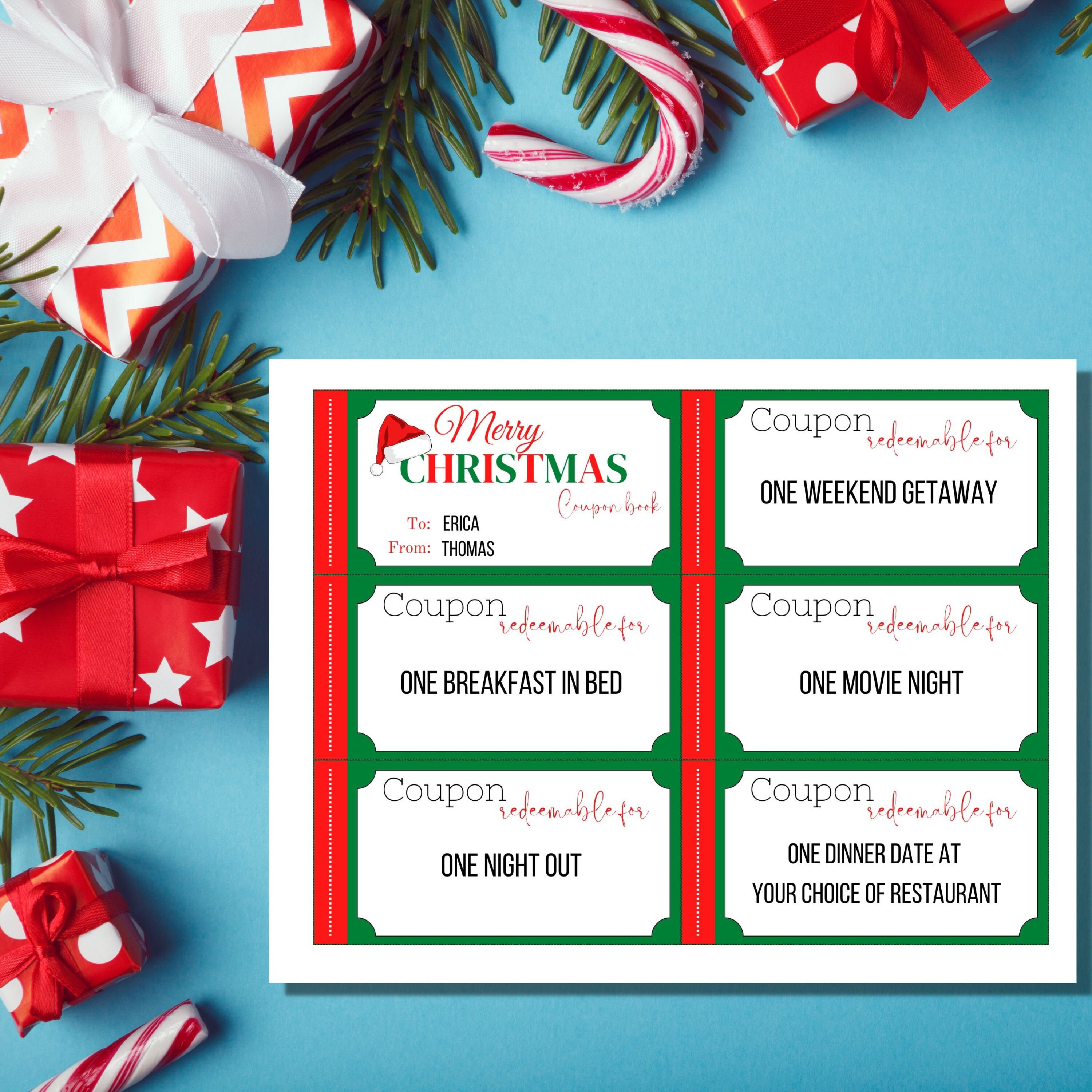 Editable Christmas Coupons, Coupon Book for Kids Christmas Gift for Her ...