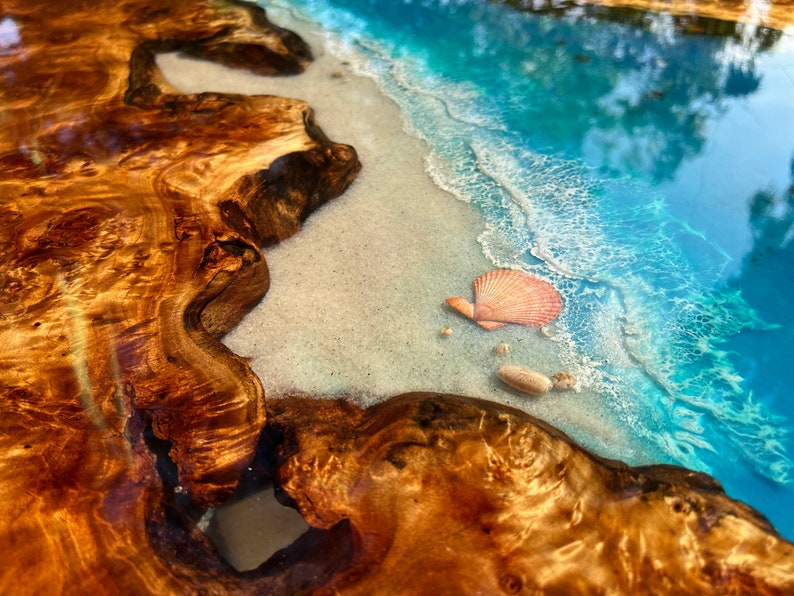Custom Mappa Wood Ocean Resin Table, Live Edge Dining Table - Etsy