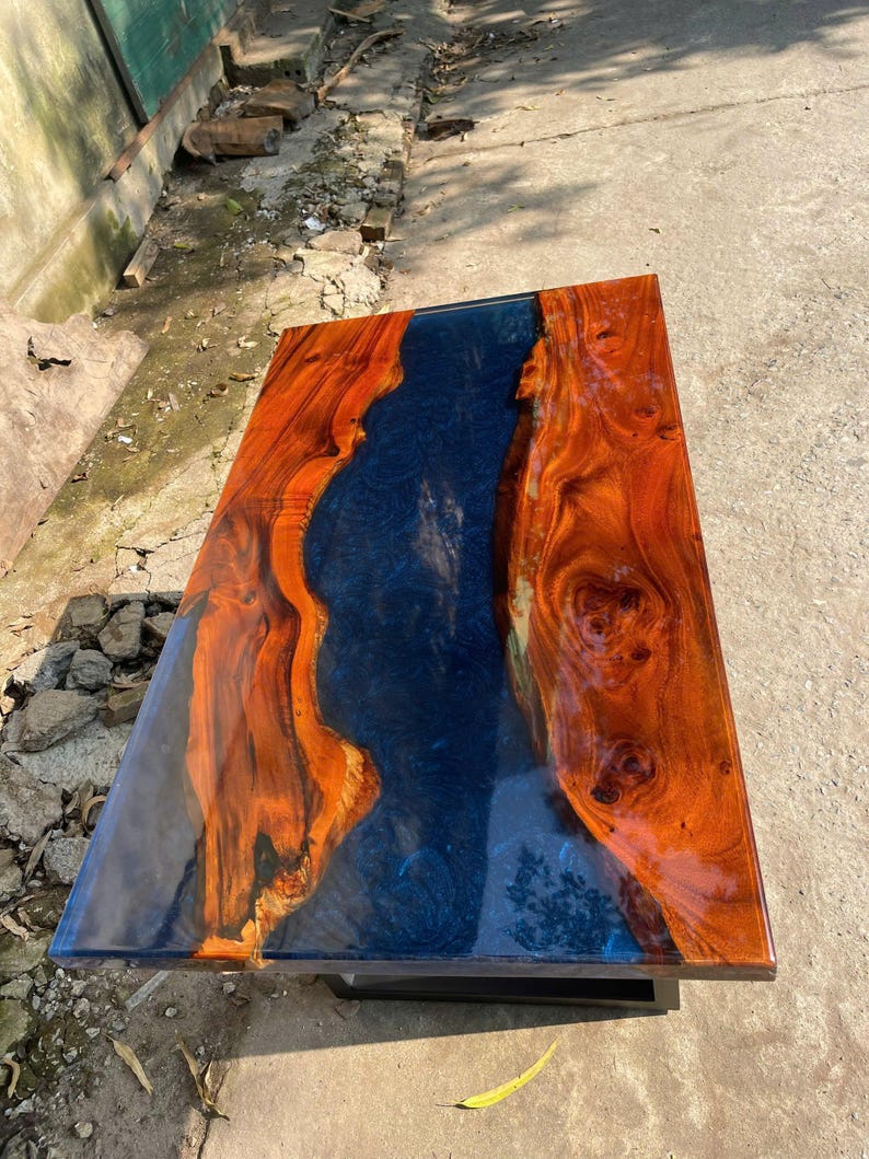 Ocean Wave and Rocks Epoxy Resin Table, Live Edge Wooden Table ...