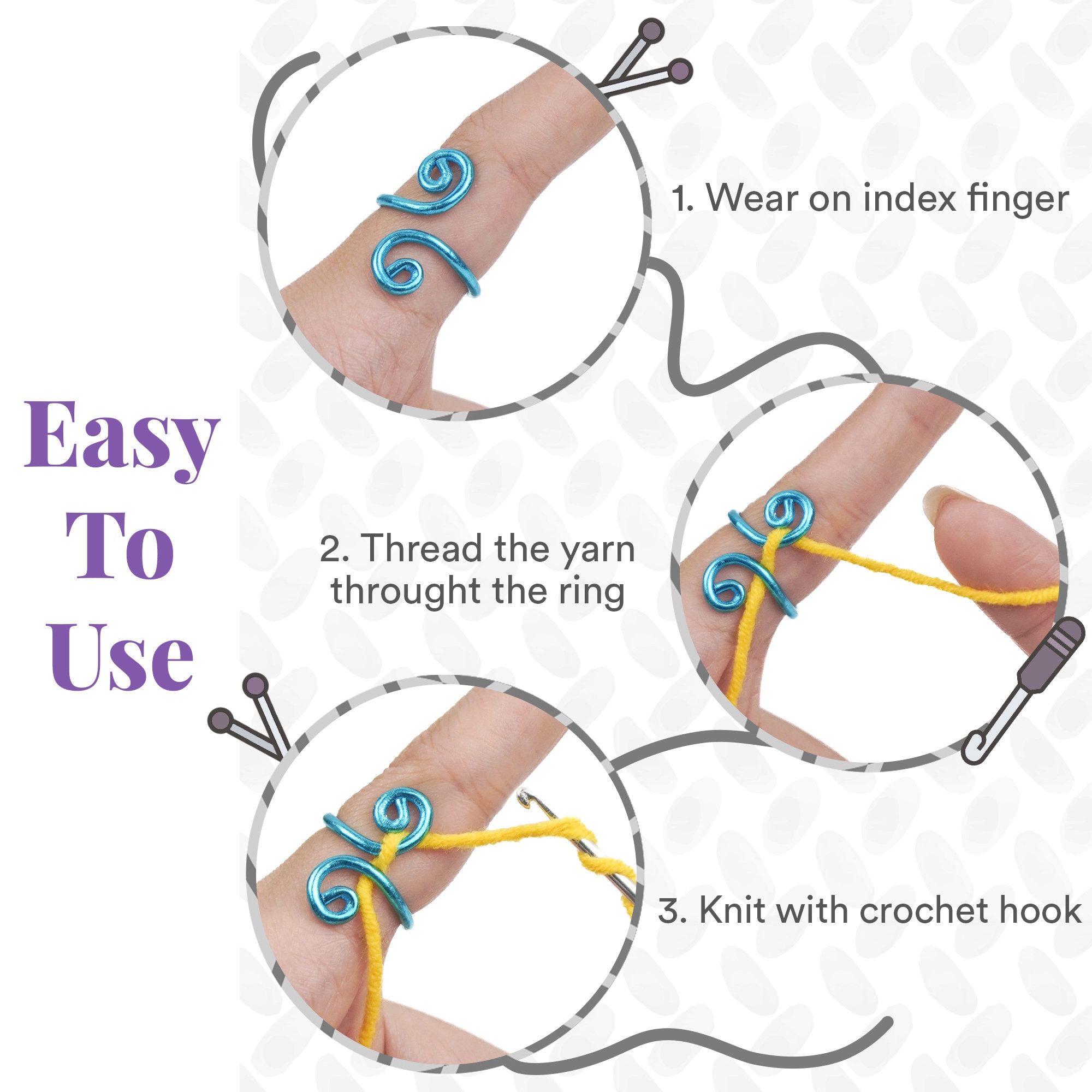 Set 2 Handmade Purple Crochet Tension Ring, Lefties & Righties Yarn ...