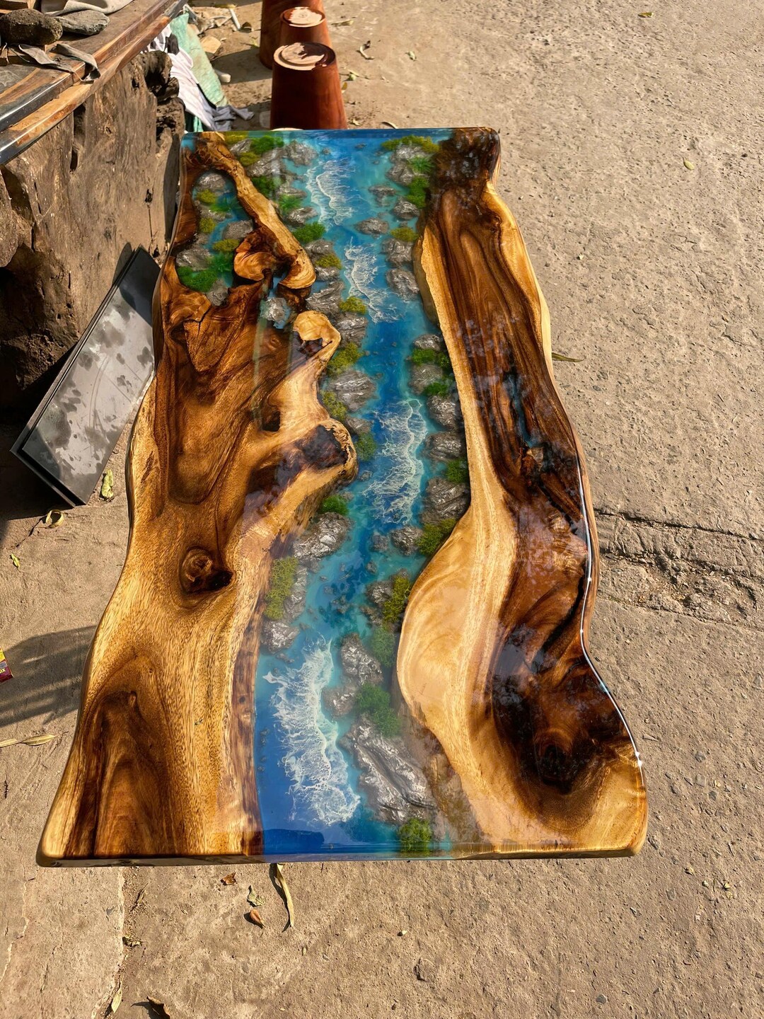 Handmade Ocean Wave Epoxy Resin Table, Reclaimed Wood, Custom Statement ...