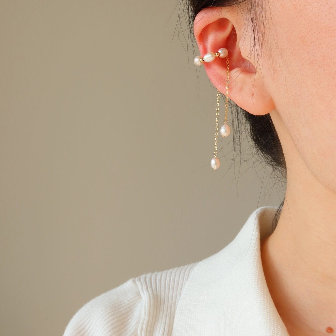 Tara - Pearl Ear Cuffs - Gold Filled Ear Climbers - Freshwater Pearls ...