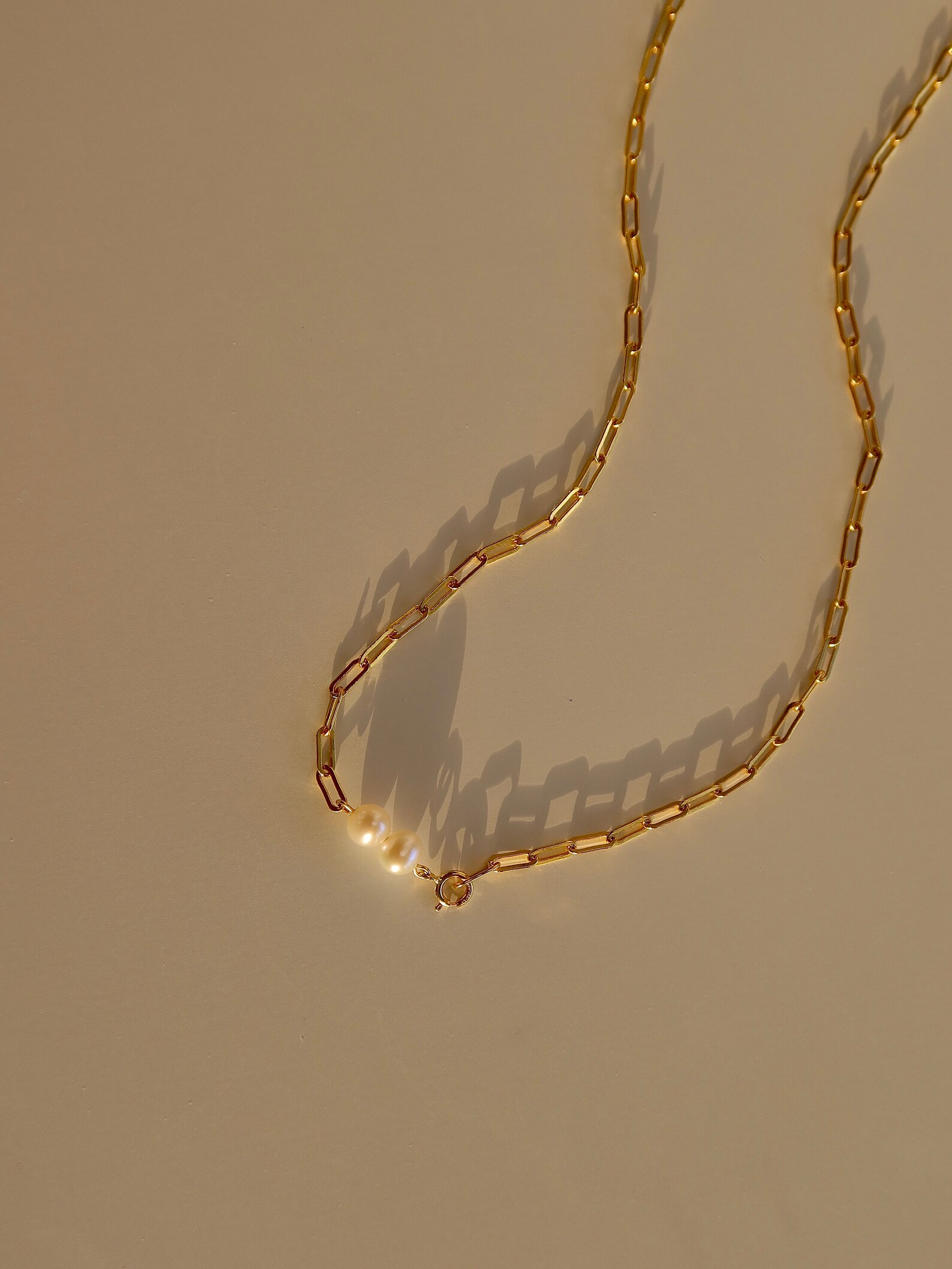 Paper clip chain with pearl necklace 14k gold filled link | Etsy