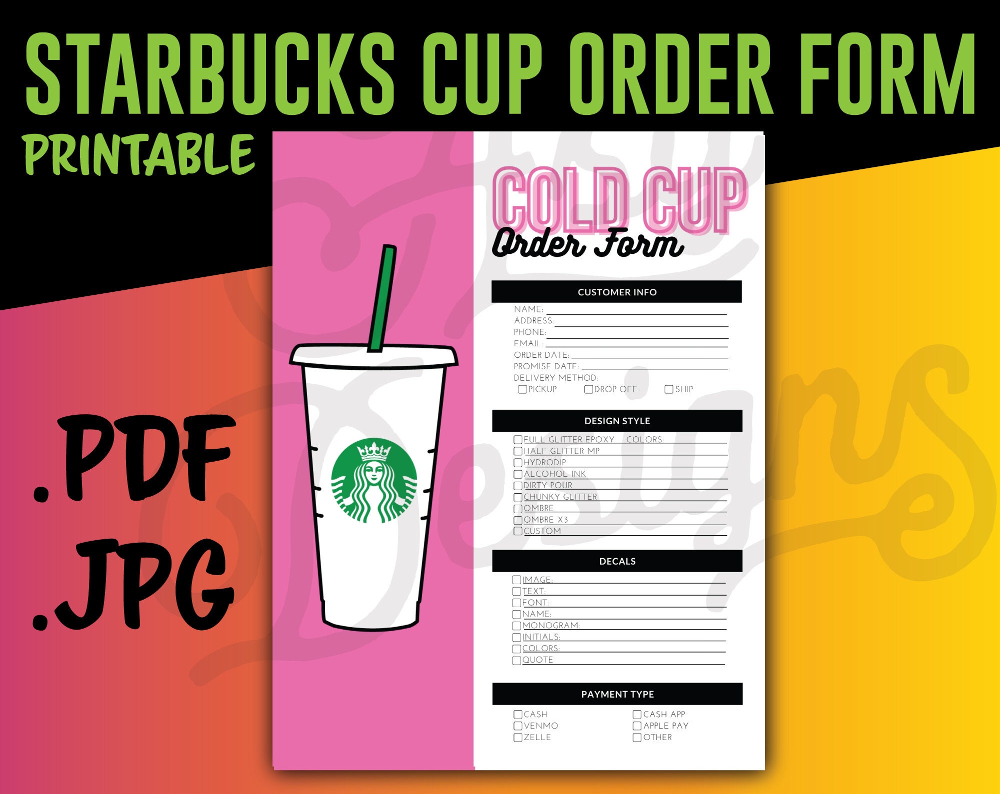 Starbucks Cold Cup Custom Order Form BOLD & BRIGHT | Etsy India