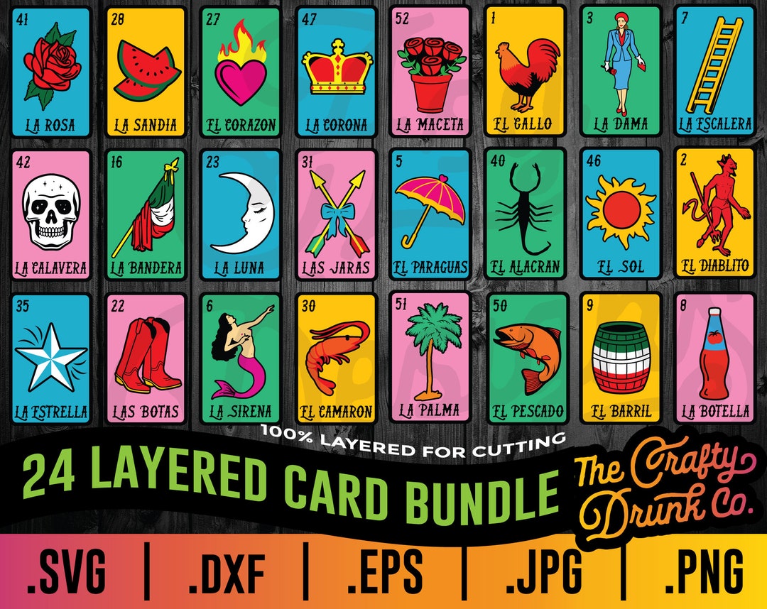 Loteria Card SVG Bundle 24 Layered Cards Customized Loteria Card Bundle ...