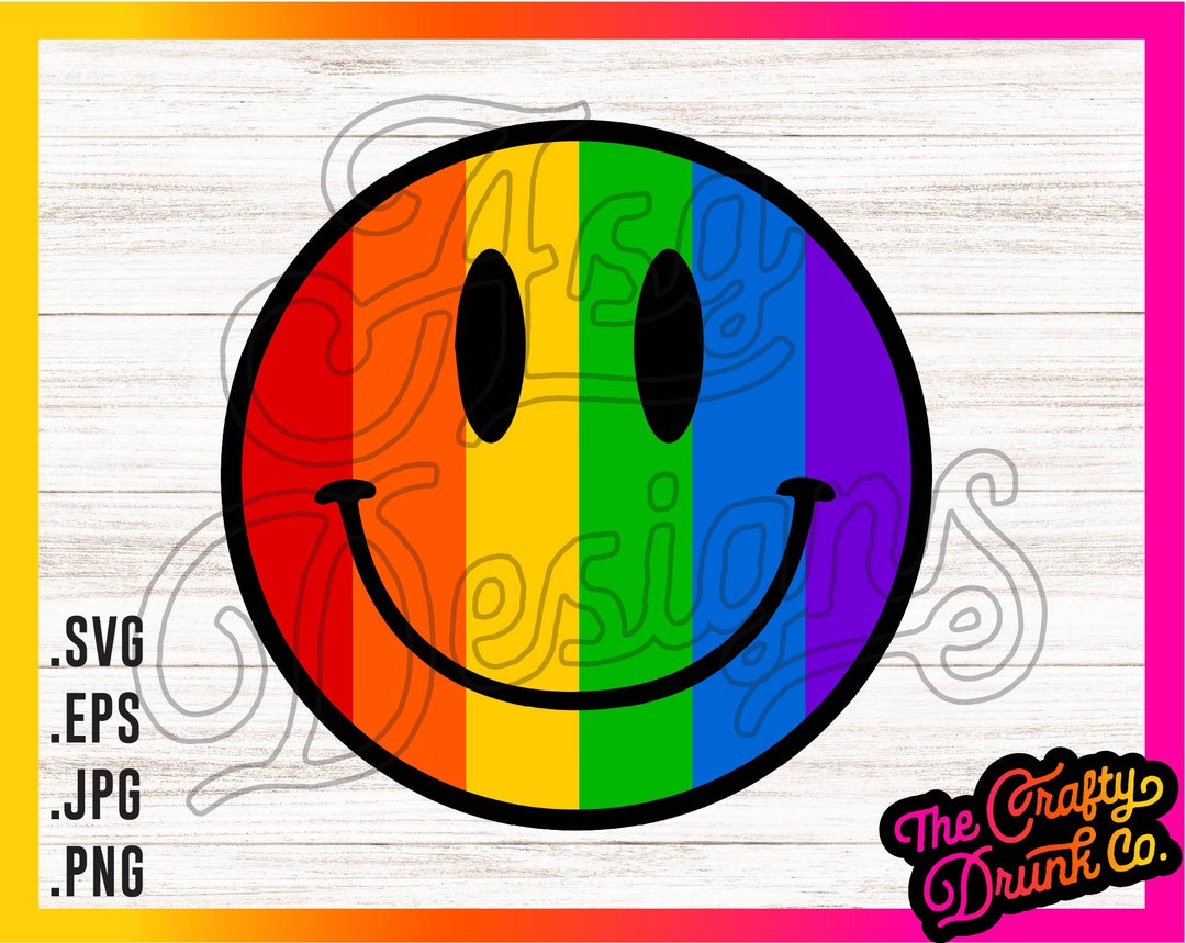 LGBTQ Rainbow Smiley Face SVG PNG Sublimation - Pride Month, Rainbow ...