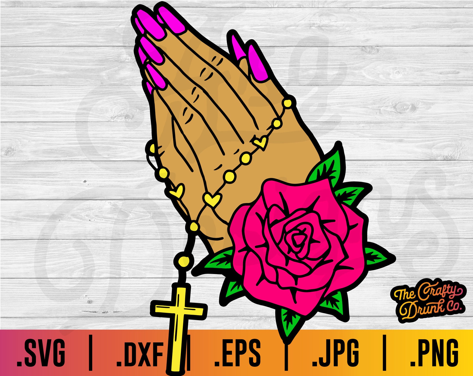 Praying Hands With Rosary And Roses