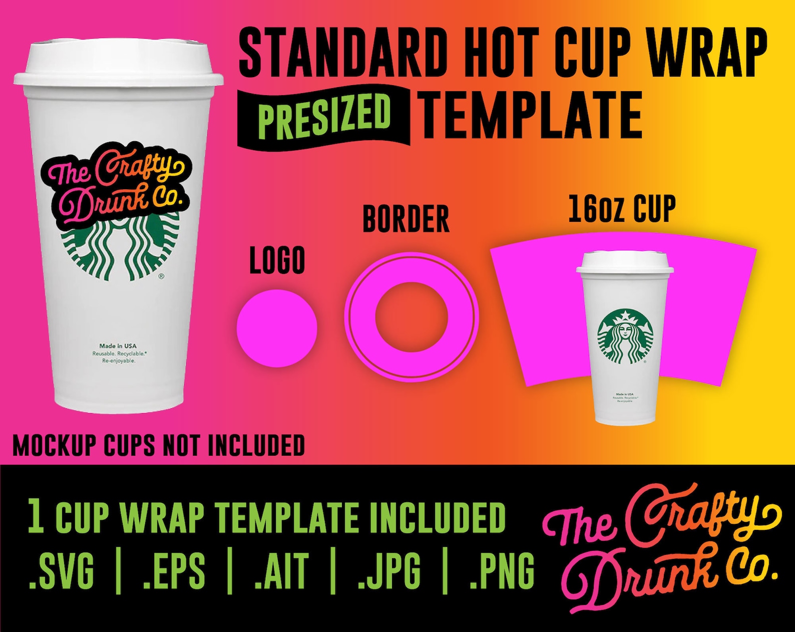 16oz Hot Cup Wrap Template 16oz Full Cup Wrap Template - Etsy