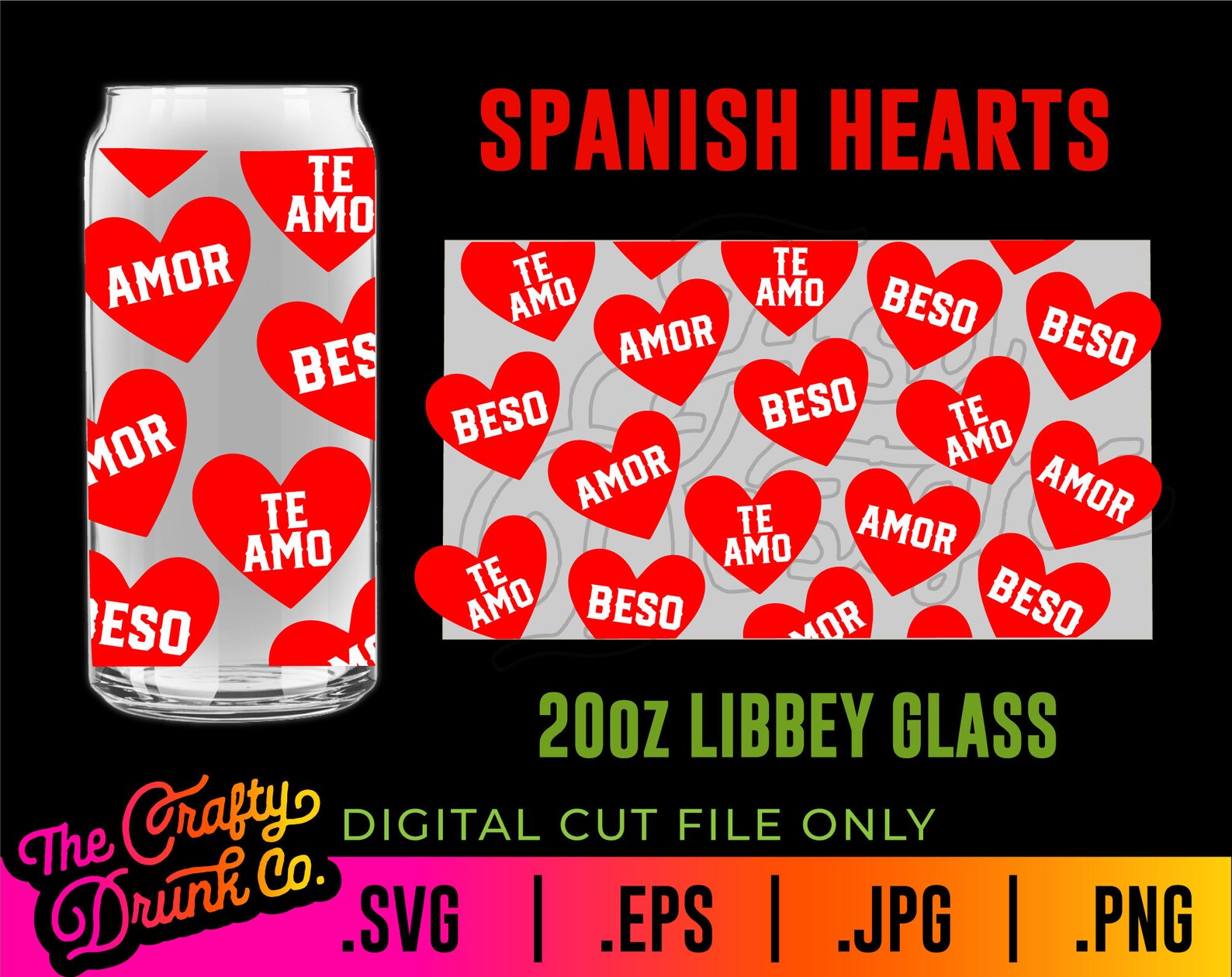 Valentines Spanish Conversation Hearts Libbey Glass Can Wraps - Etsy