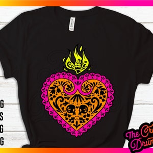Sacred Heart SVG - Mexican Floral Skull Sagrado Corazón, Flaming Heart ...