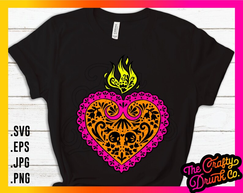 Sacred Heart SVG - Mexican Floral Skull Sagrado Corazón, Flaming Heart ...