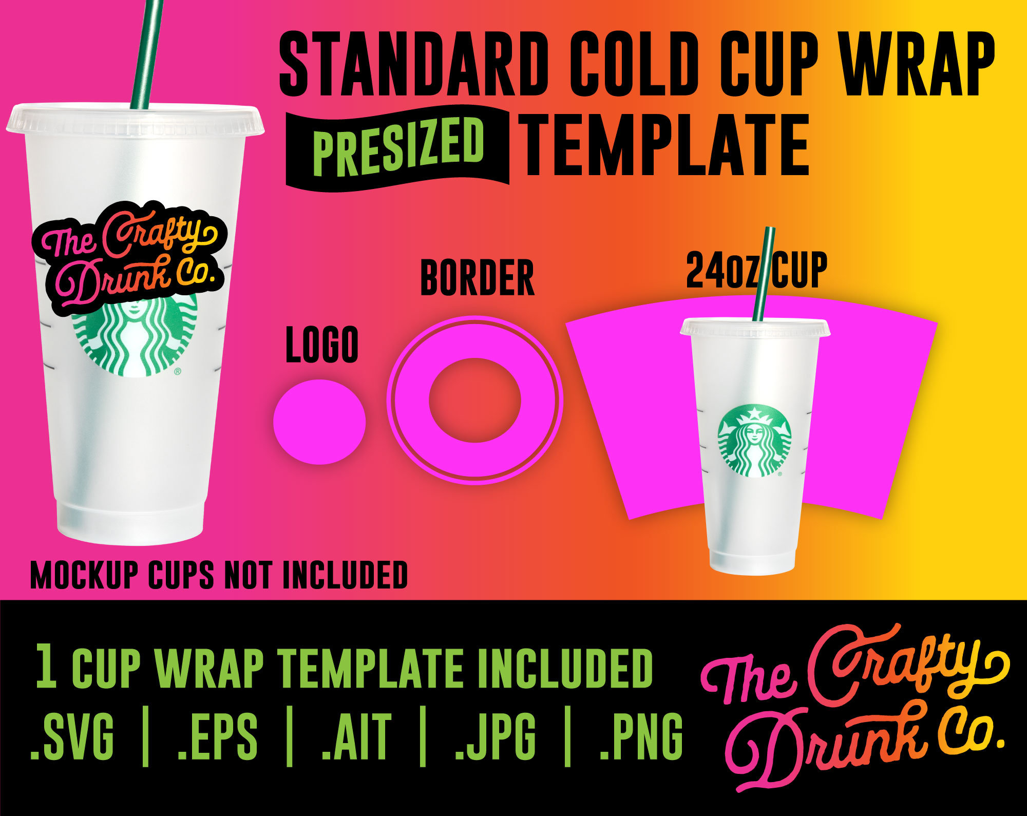 24oz Cold Cup Wrap Template Full Wrap Template - Etsy