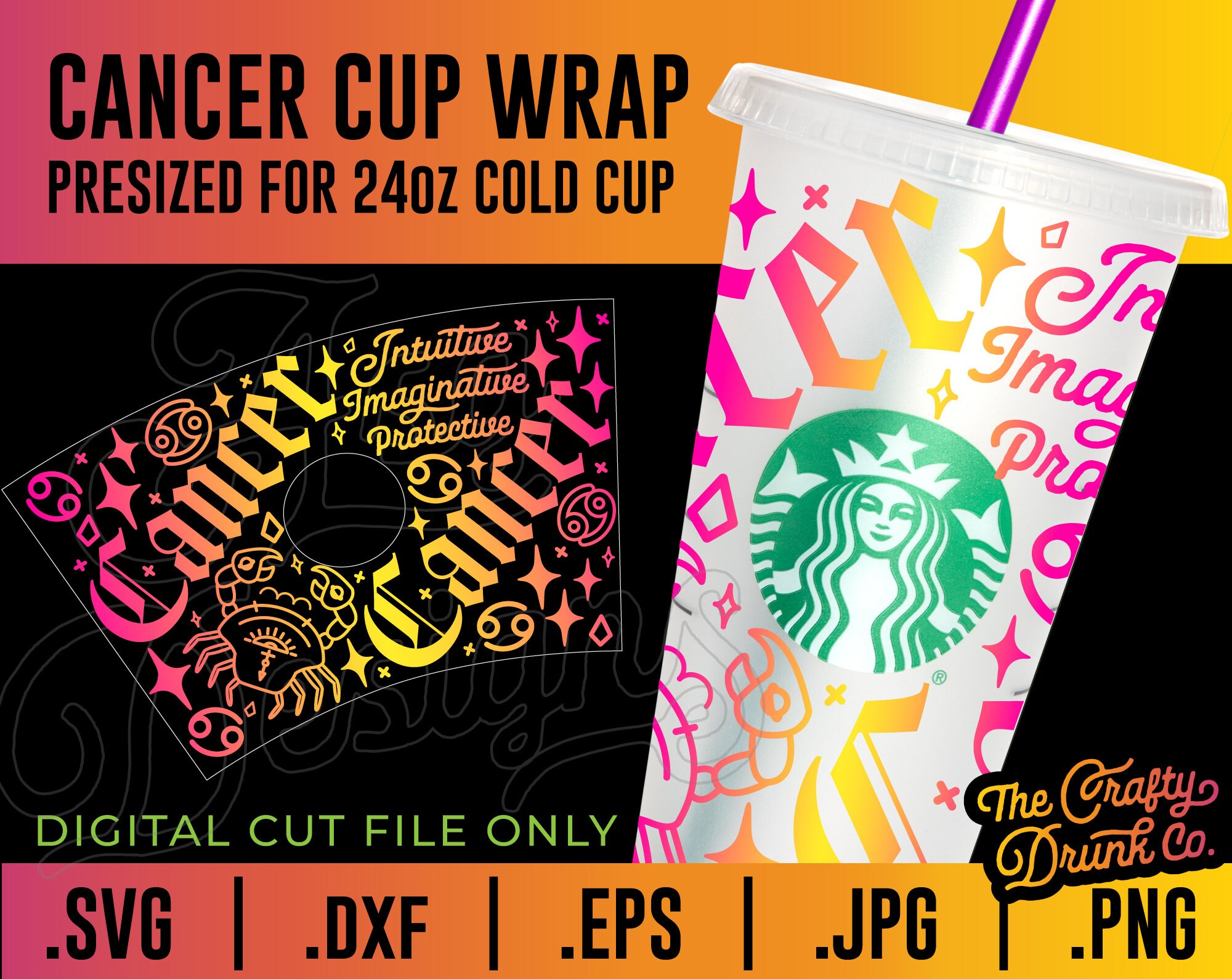 CANCER Zodiac Starbucks Cup Wrap SVG Cancer Svg Zodiac Svg - Etsy