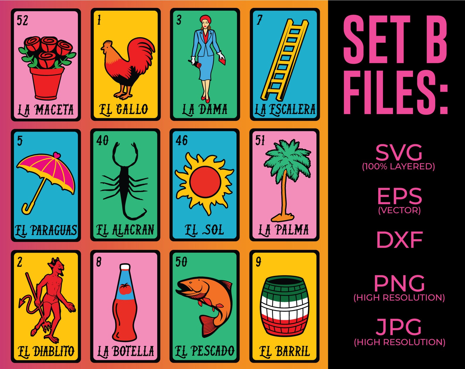 Loteria Card SVG Bundle: Layered Mexican Bingo Designs (digital ...