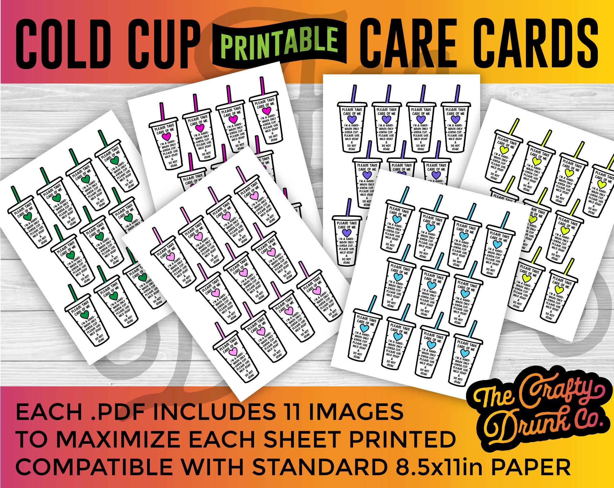 Cold Cup Printable Care Cards - Printable Care Instructions, Print and ...