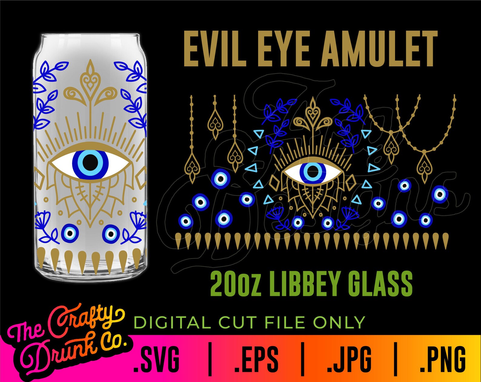 Evil Eye Amulet Libbey Glass Wrap SVG PNG: 16oz 20oz Bundle (digital ...