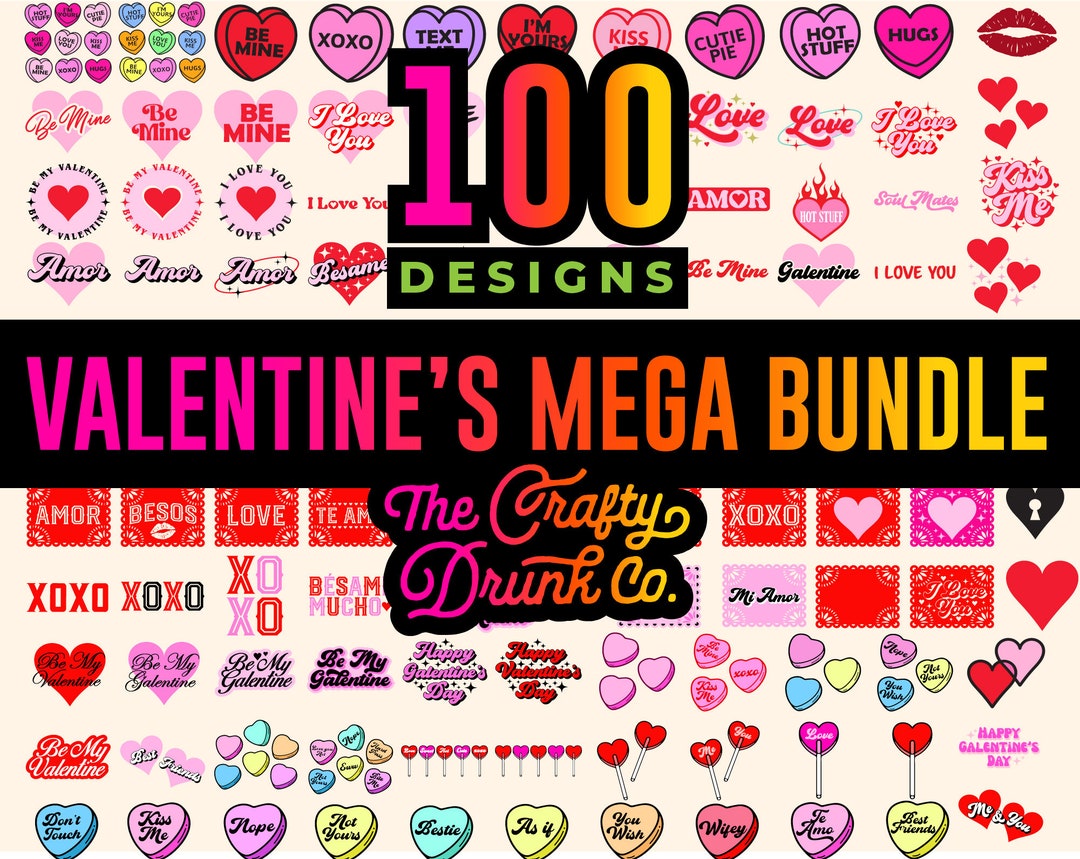 Valentines Day Mega Bundle SVG / PNG / Candy Hearts, Lollipops, Cute ...