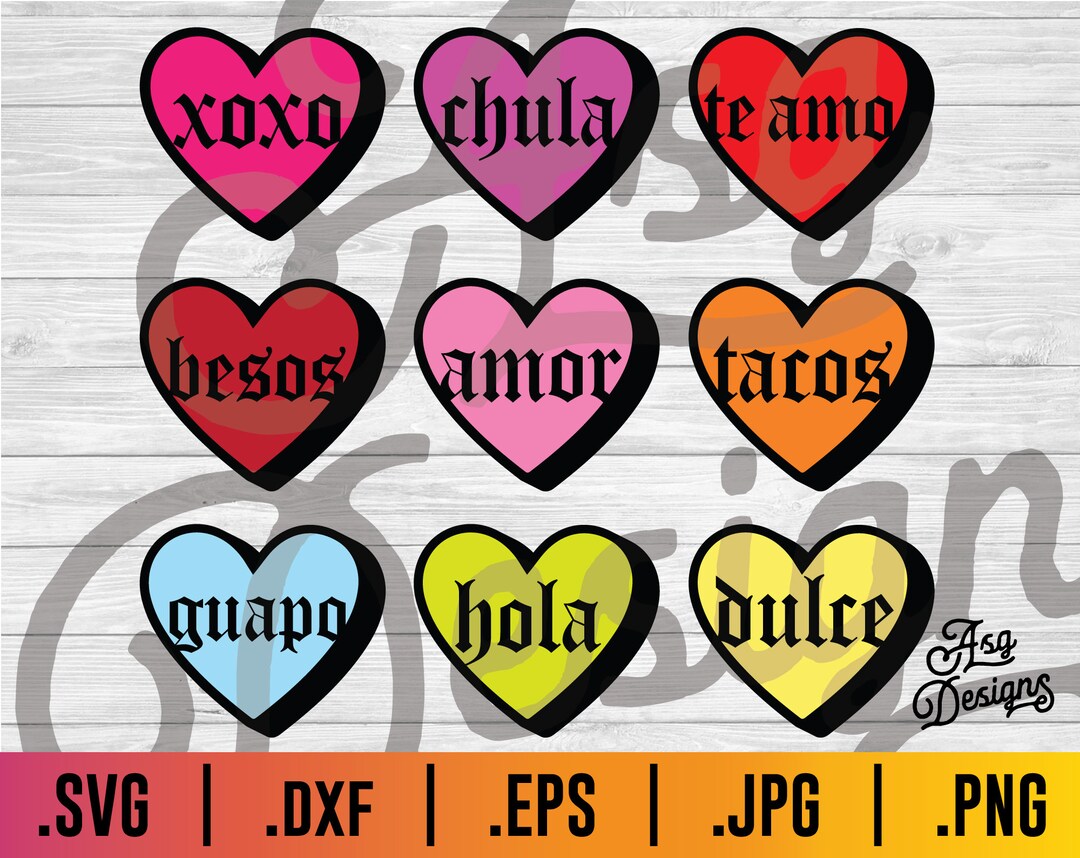 Spanish Conversation Hearts SVG: Mexican Word Art (digital Download) - Etsy