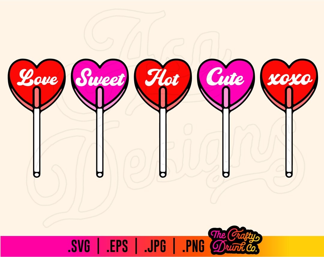 Valentines Heart Lollipops SVG / .png / .jpg / .pdf - Cute Valentines ...