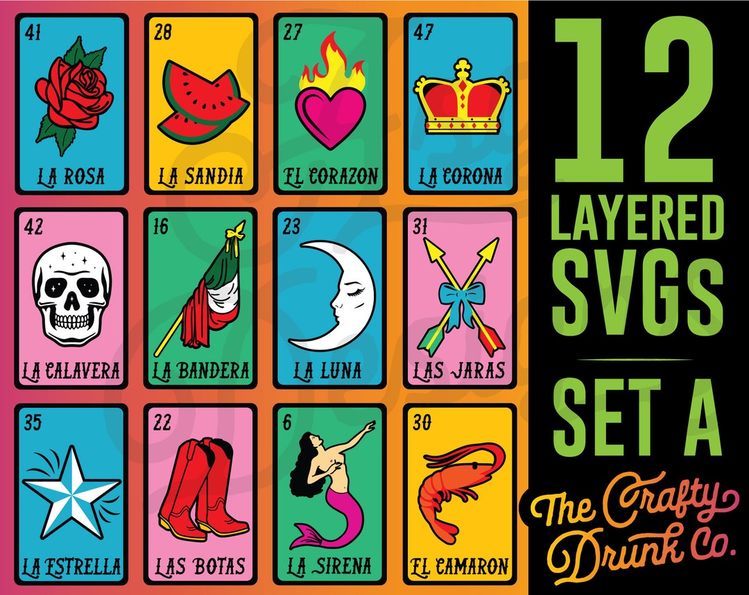 Loteria SVG Bundle SET A Paquete de tarjetas de Loteria personalizado ...