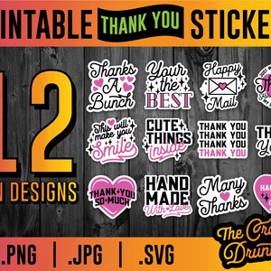 Printable Thank You Stickers - Print and Cut Sticker Sheets, Small ...