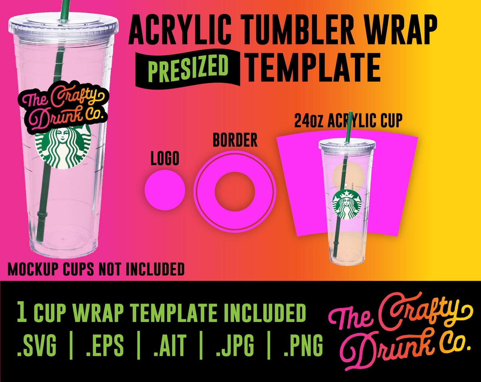24oz Acrylic Tumbler Cup Wrap Template 24oz Acrylic Full Cup - Etsy