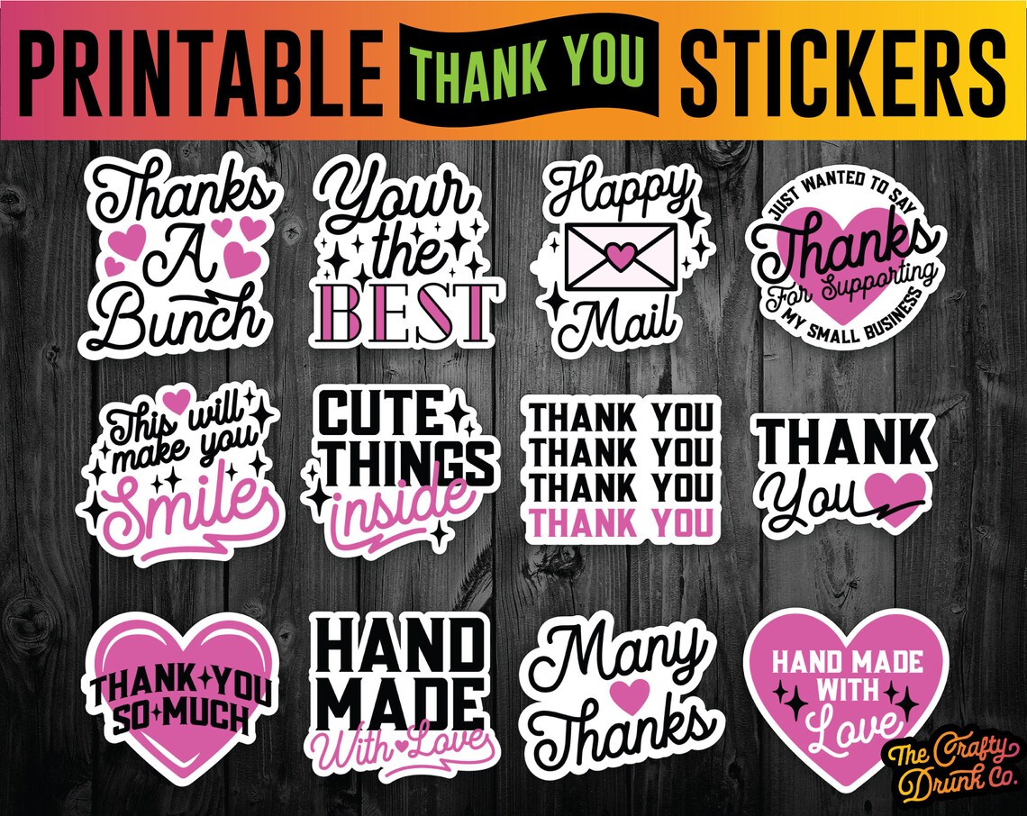Printable Thank You Stickers - Print and Cut Sticker Sheets, Small ...