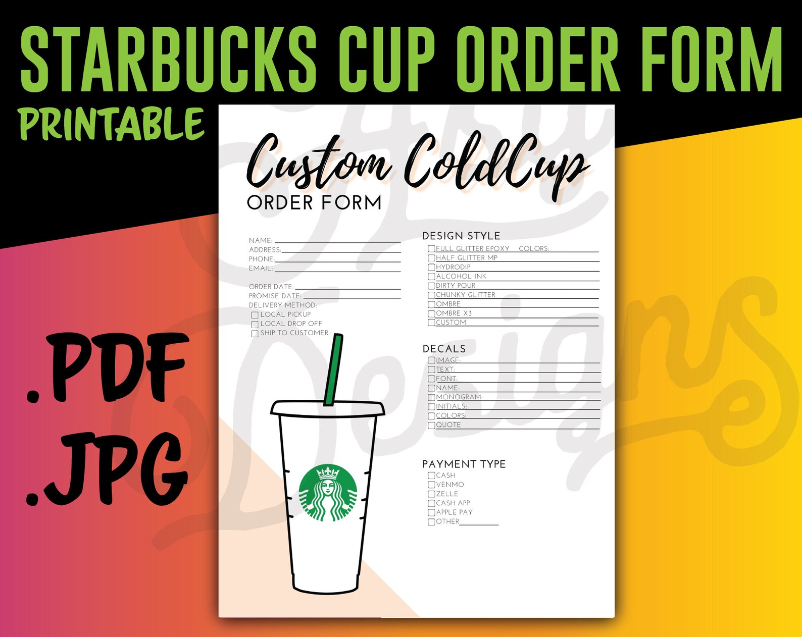 Starbucks Cold Cup Custom Order Form SWEET & SASSY - Etsy