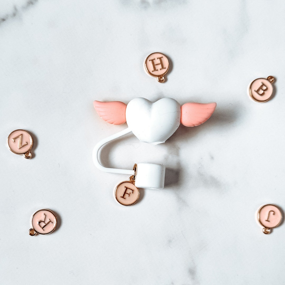 Personalized Heart Straw Topper Heart Wings Starw Cover 40oz Tumbler ...