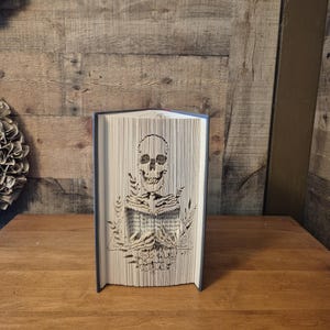 Folded Book Art: Skeleton Reading - Upcycled Book Sculpture - Etsy