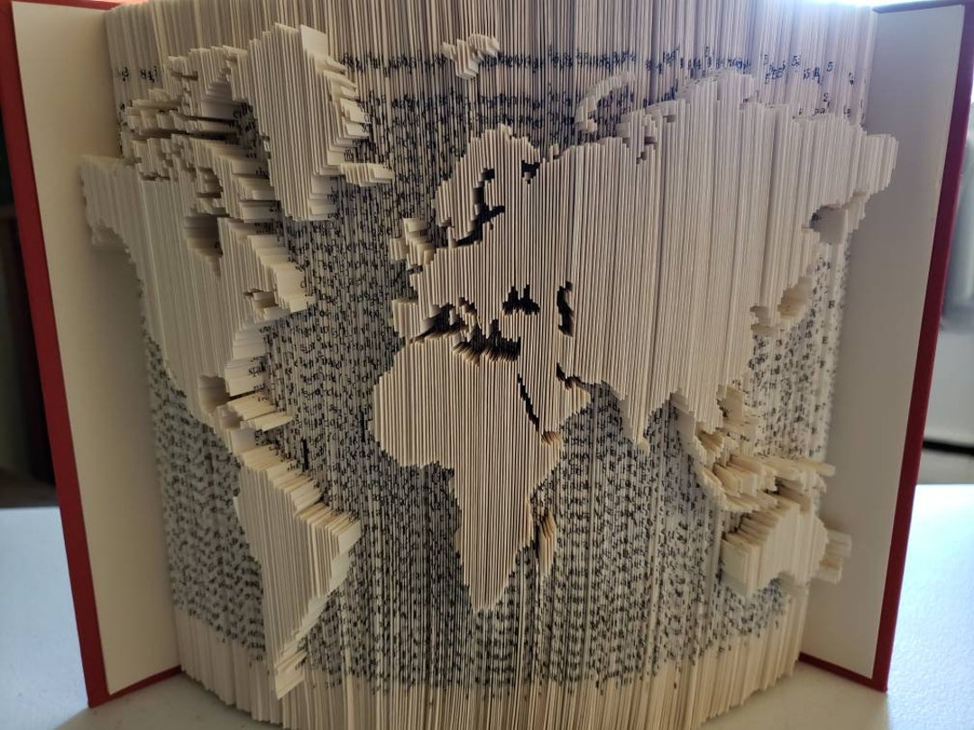 World Map Folded Book Art Sculpture: Upcycled Bookish Decor - Etsy