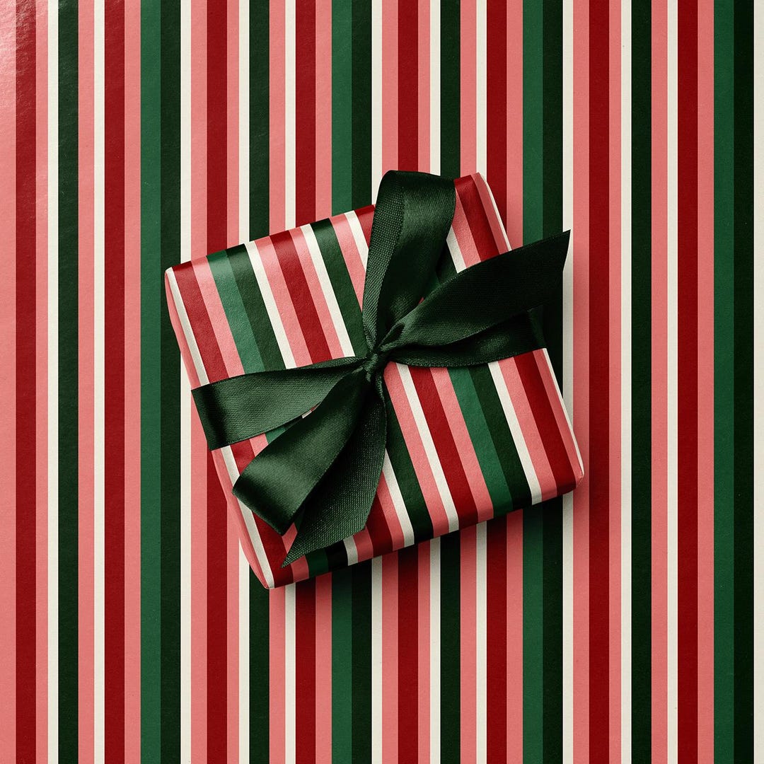 Holiday Stripe Gift Wrap: Pink, Green, and Red Stripes - Etsy
