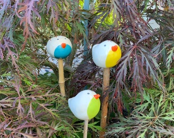 Set of Three Handmade Ceramic Garden Cane Toppers - Etsy UK