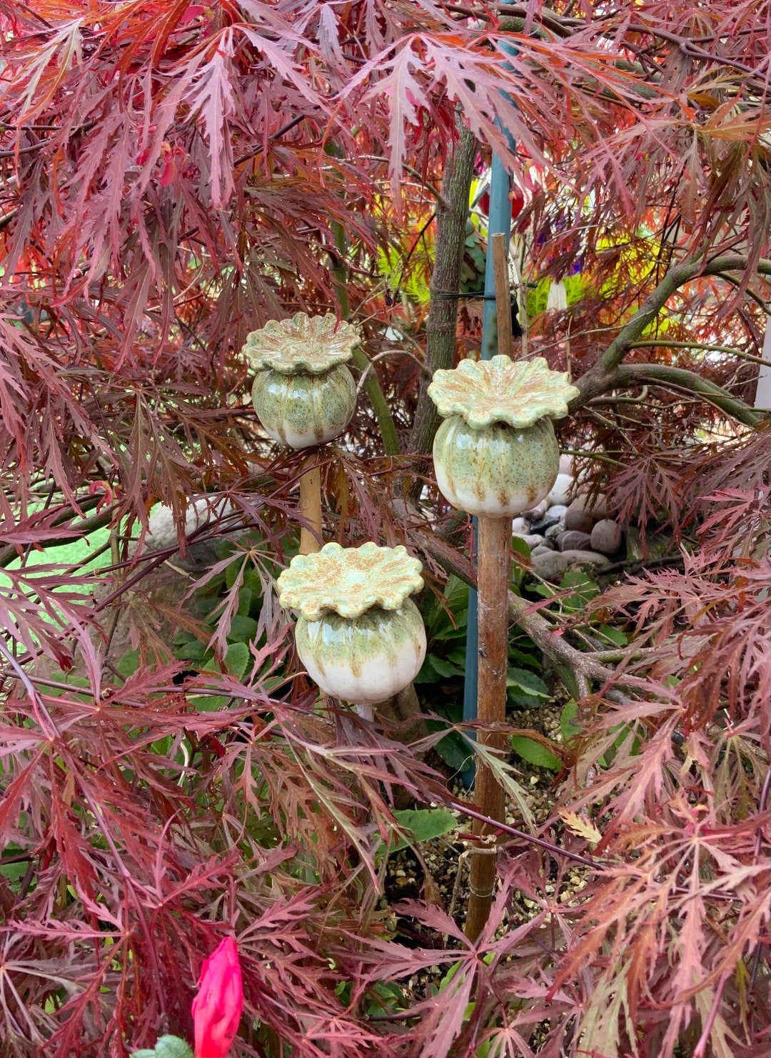 Set of Three Handmade Ceramic Garden Cane Toppers - Etsy UK