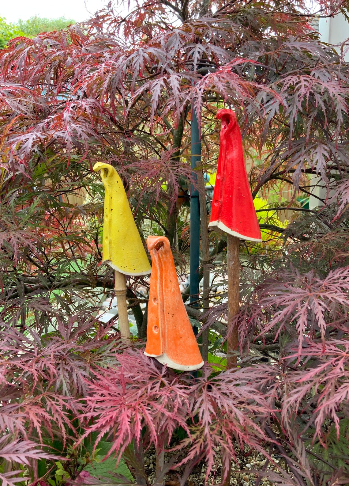 Set of Three Handmade Ceramic Garden Cane Toppers - Etsy UK