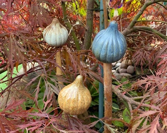 Set of Three Handmade Ceramic Garden Cane Toppers - Etsy UK